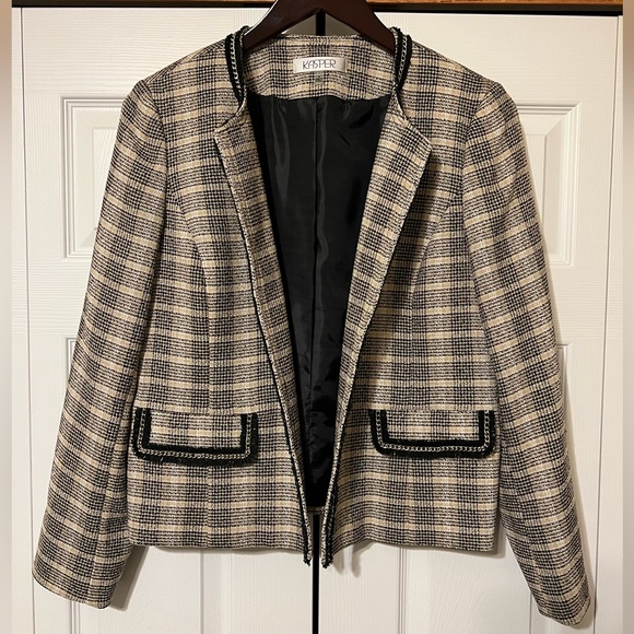 Kasper | Jackets & Coats | Kasper Jewel Neck Plaid Tweed Jacket Blazer ...